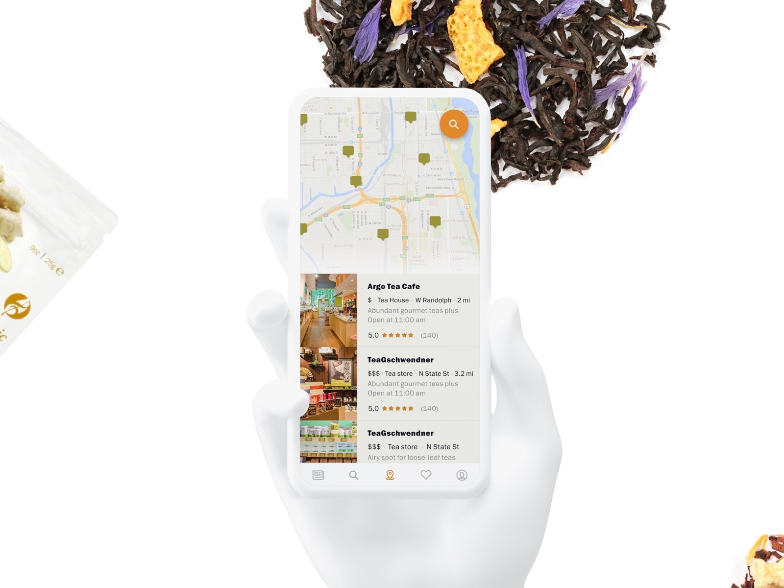 Places on the map. Mobile app for Adagio Teas by Basov Design on Dribbble