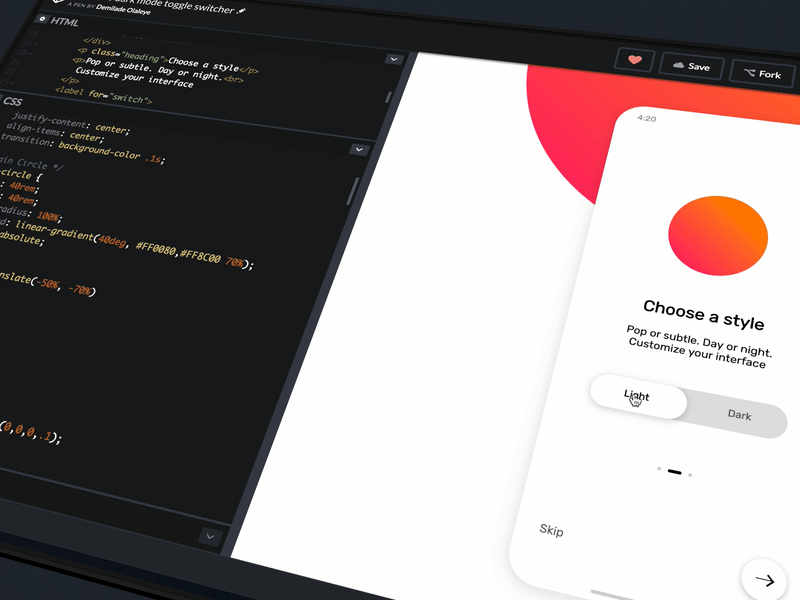 Coded Light / dark toggle switch by Demilade Olaleye on Dribbble