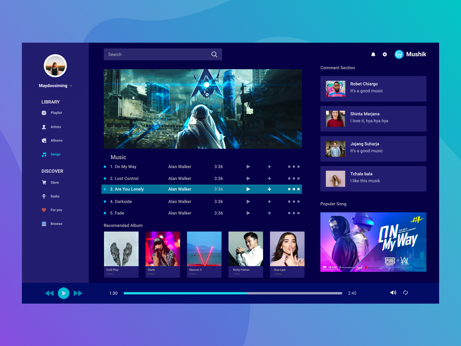 Music Dashboard Exploration by Fauzan Ardhiansyah on Dribbble