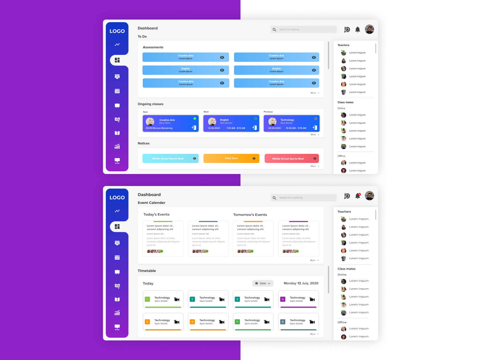 Online School Student Dashboard by Ishara Lakshan on Dribbble