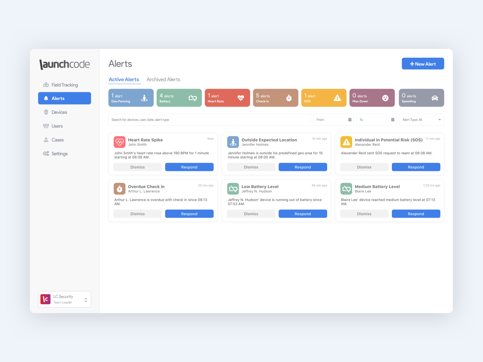 Field Tracking App - Alerts by Luiz Lizardo for launchcode on Dribbble
