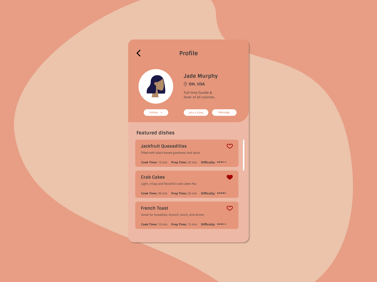 user profile for recipe sharing app by Jade Murphy on Dribbble