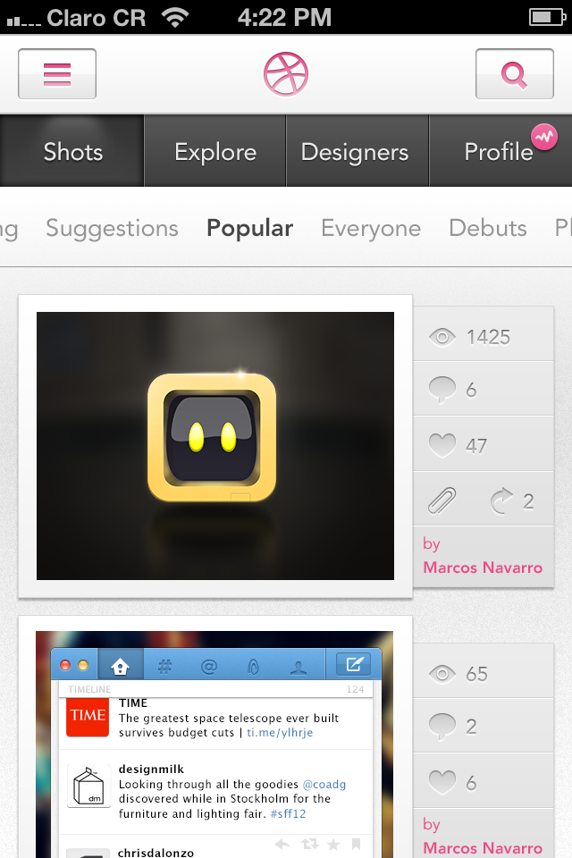 Dribbble App (Full view attached of course :) by Mac on Dribbble