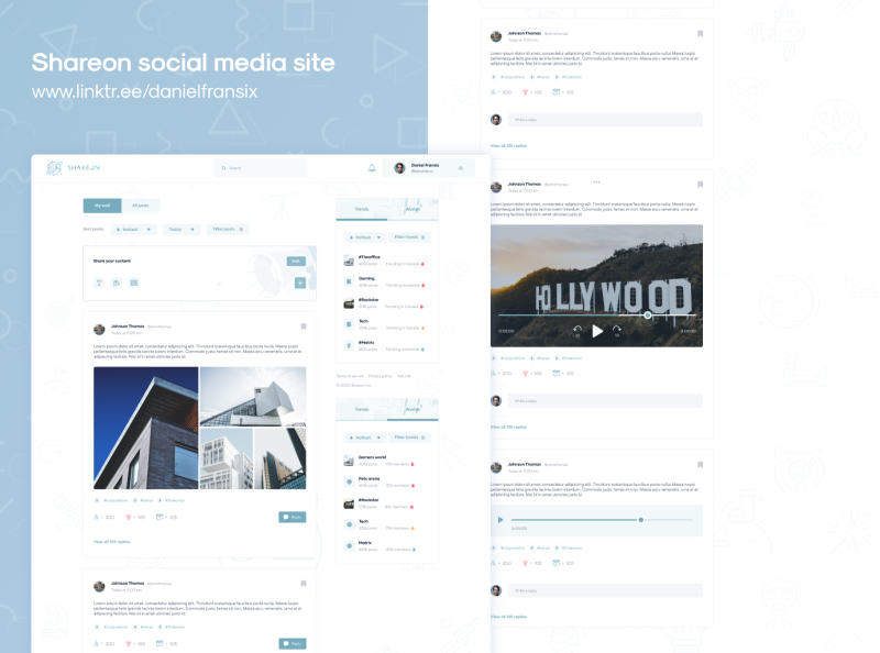 Shareon social media site by Daniel Fransix on Dribbble