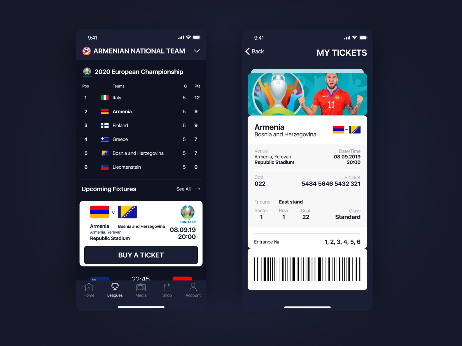 Football application concept - Tickets by Ruben Simonyan on Dribbble