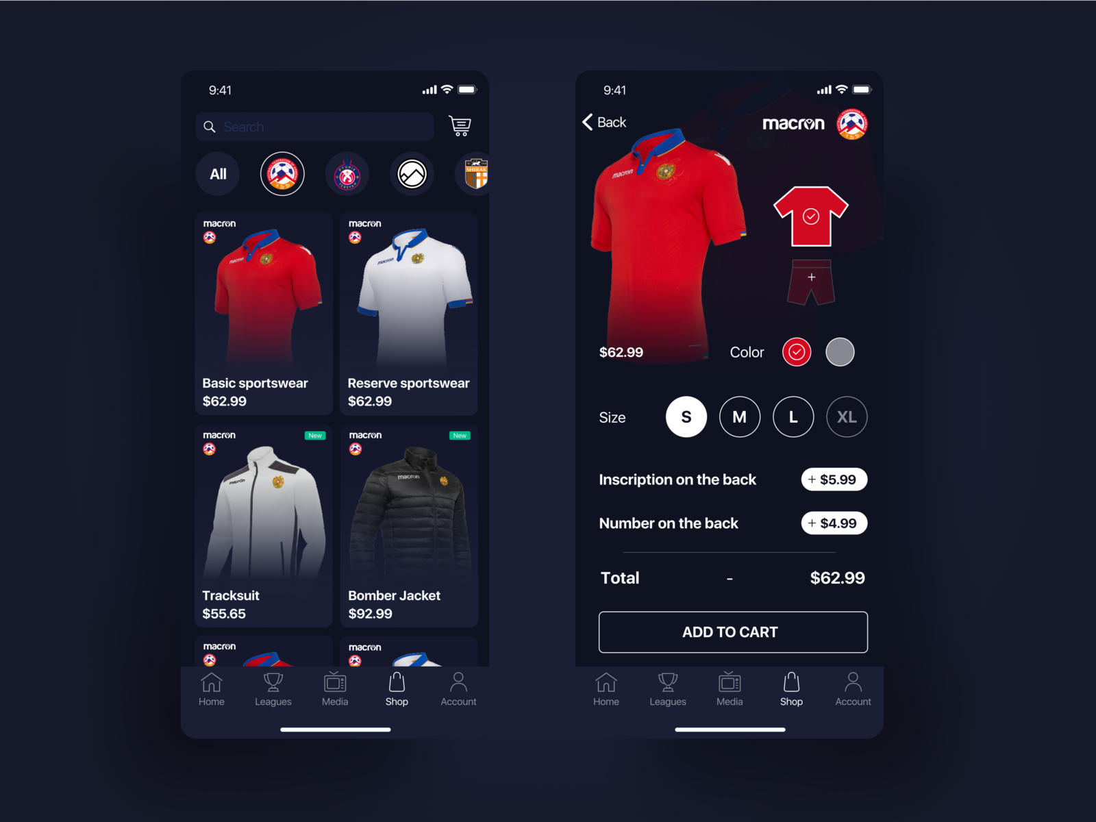 Football application concept - Shop page by Ruben Simonyan on Dribbble