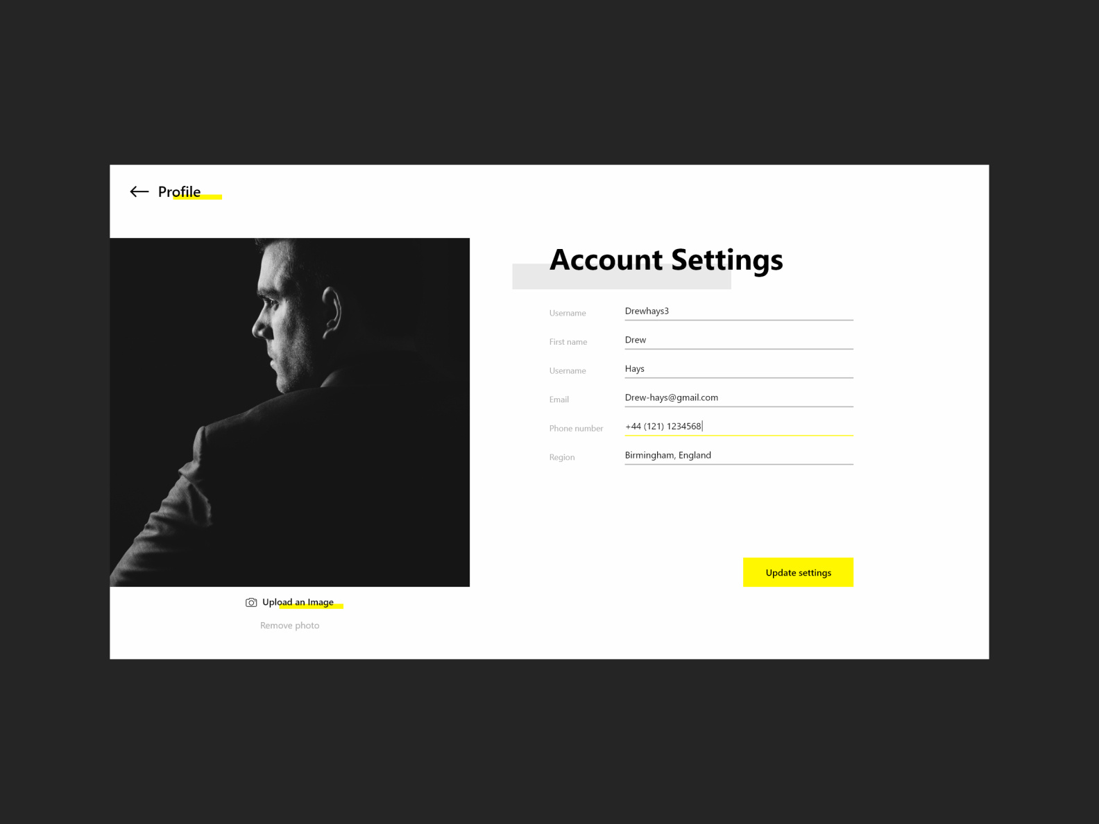 Account Settings - Daily UI #007 by Rui Jun Mei on Dribbble Account Settings - Daily UI #007 by Rui Jun Mei on Dribbble