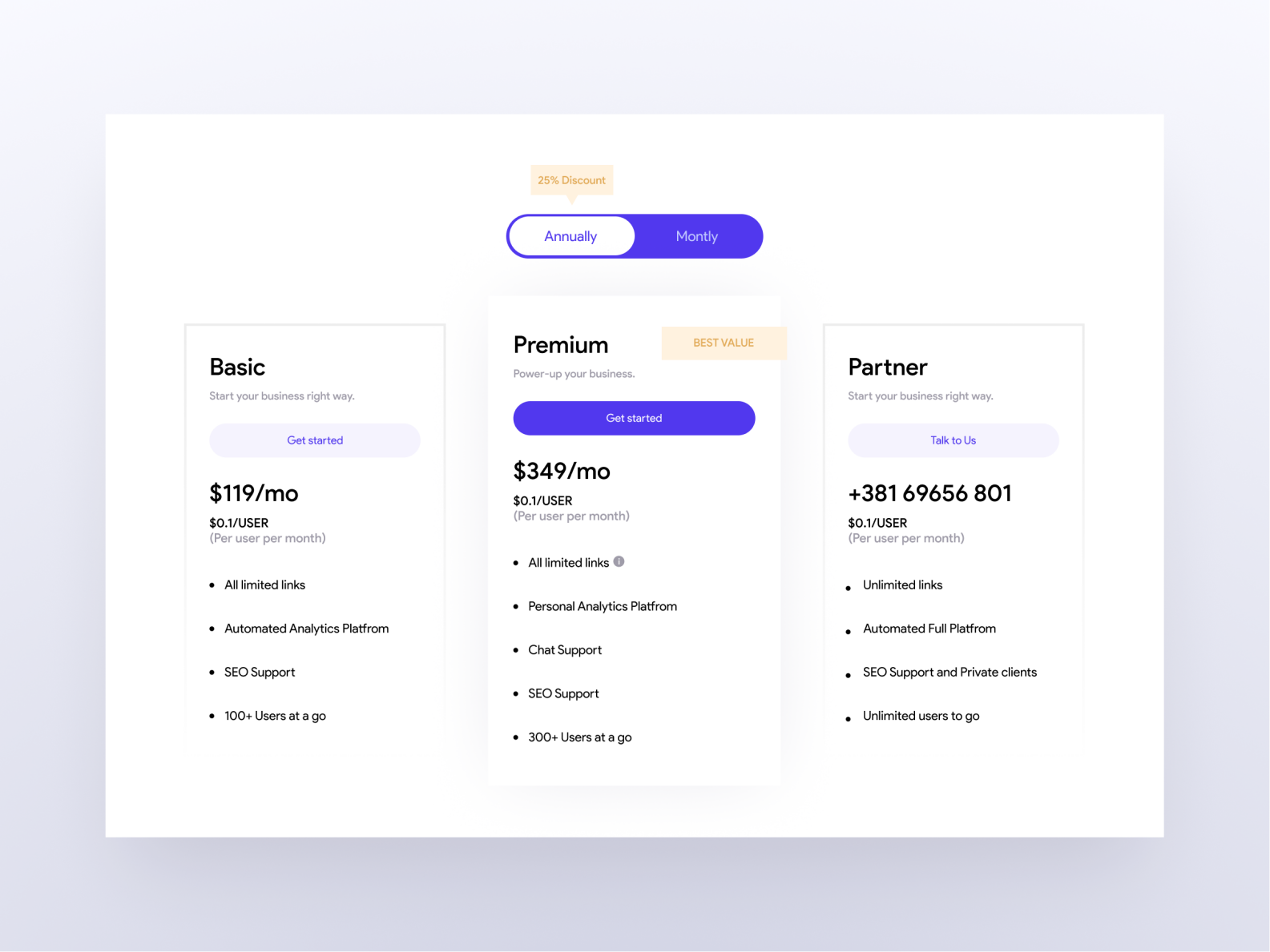 Pricing screen UI by Željko on Dribbble
