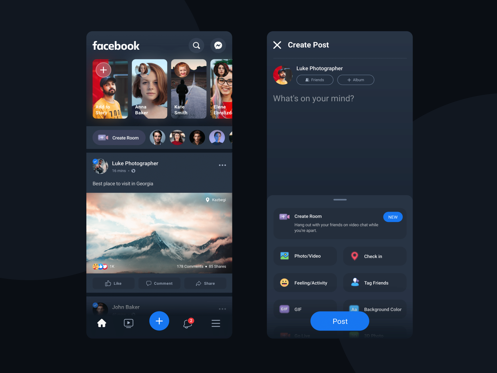 Facebook Redesign (Dark mode) by Beka Tsintsadze on Dribbble