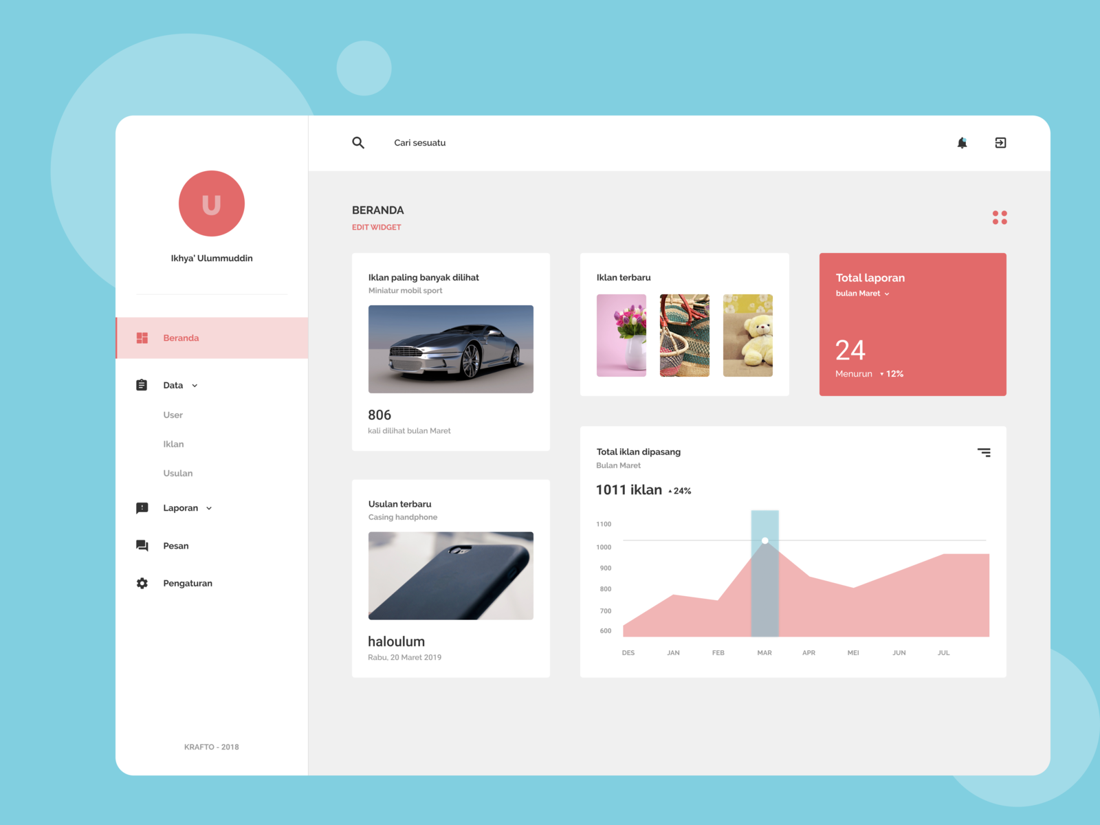 Simple dashboard admin by Ikhya Ulummuddin on Dribbble