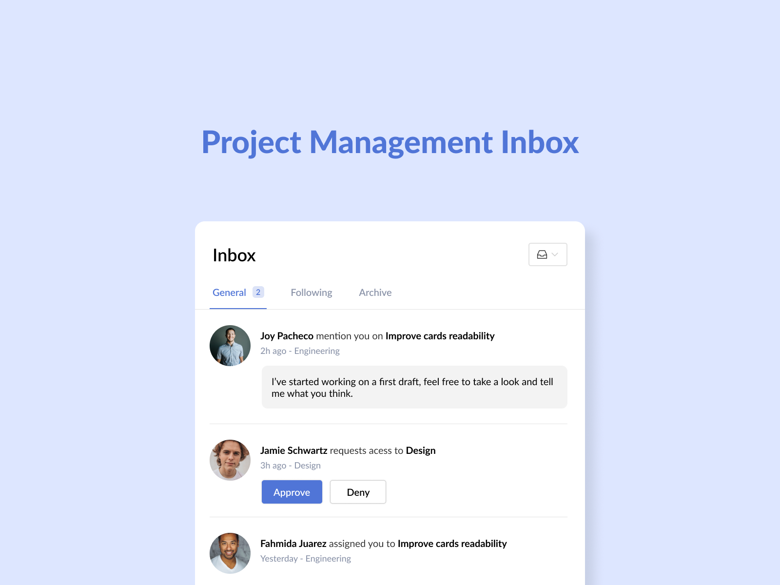 Project Management Inbox by Hiten Saxena on Dribbble