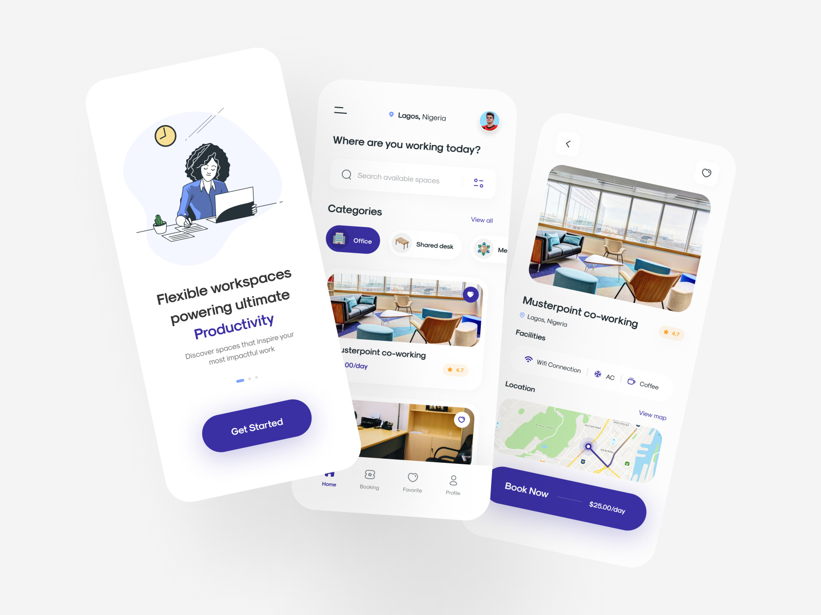 Co-working space finder App by Emmanuel Edokpa for Piqo Studio on Dribbble