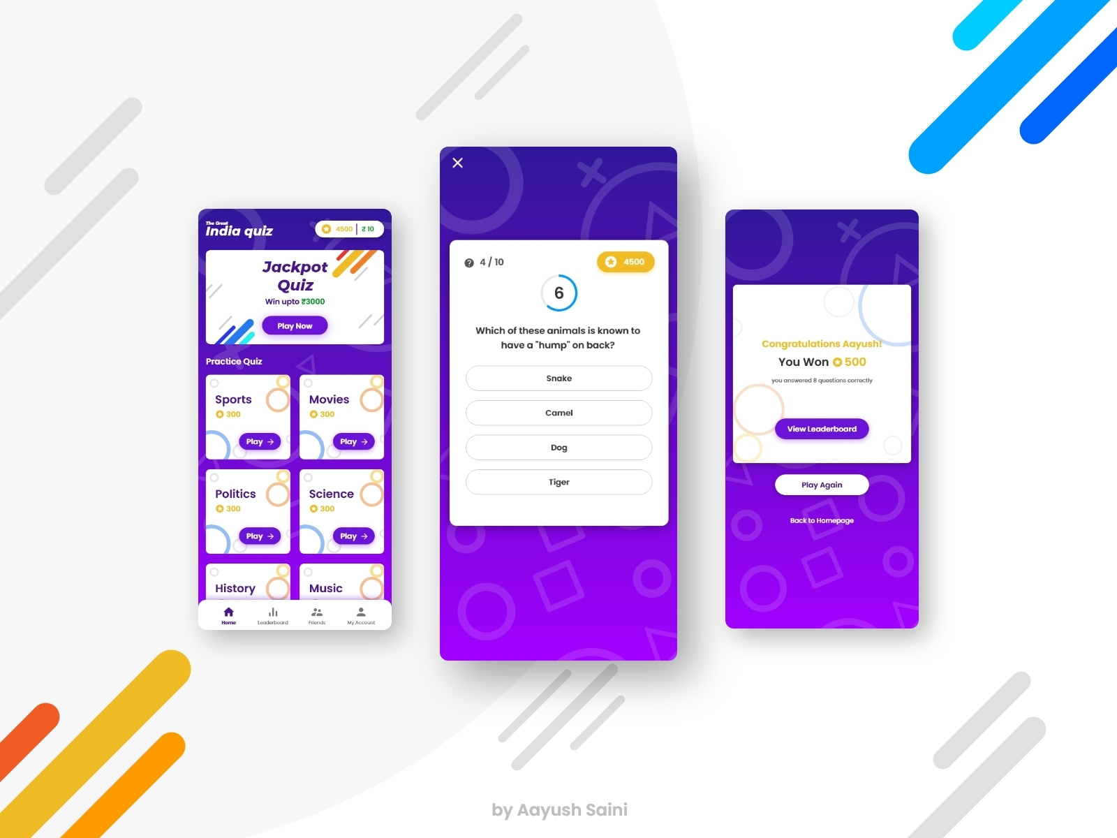Quiz App by Aayush Saini on Dribbble