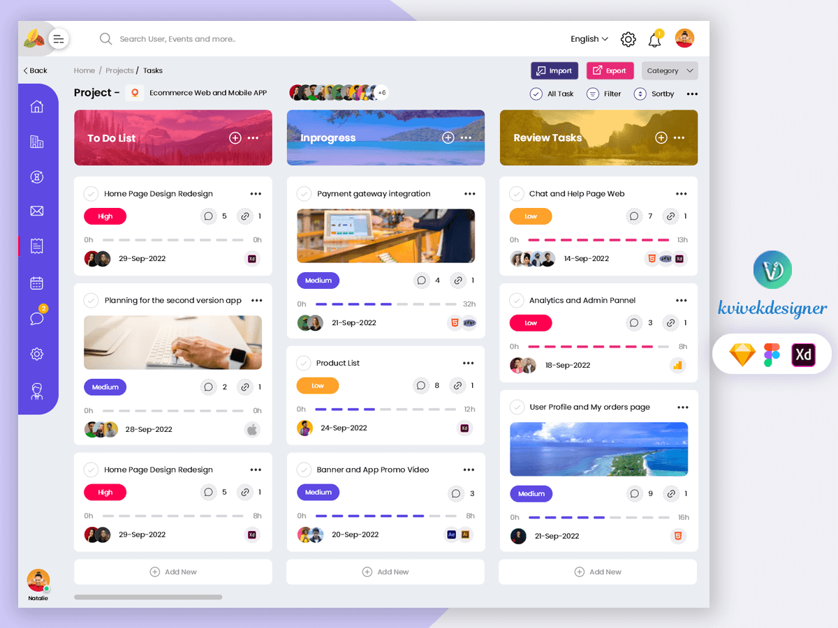 Admin Project Tasks List Kanban View Web UI Template by Vivek K on Dribbble