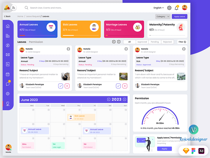 Admin Leave Management Page Web UI Template by Vivek K on Dribbble