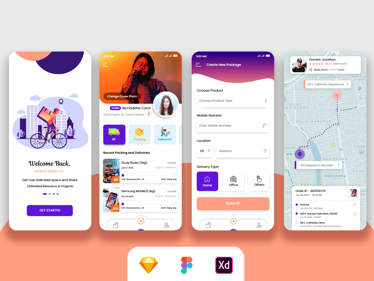 Courier or Postal Mobile App UI Kit by Vivek K on Dribbble