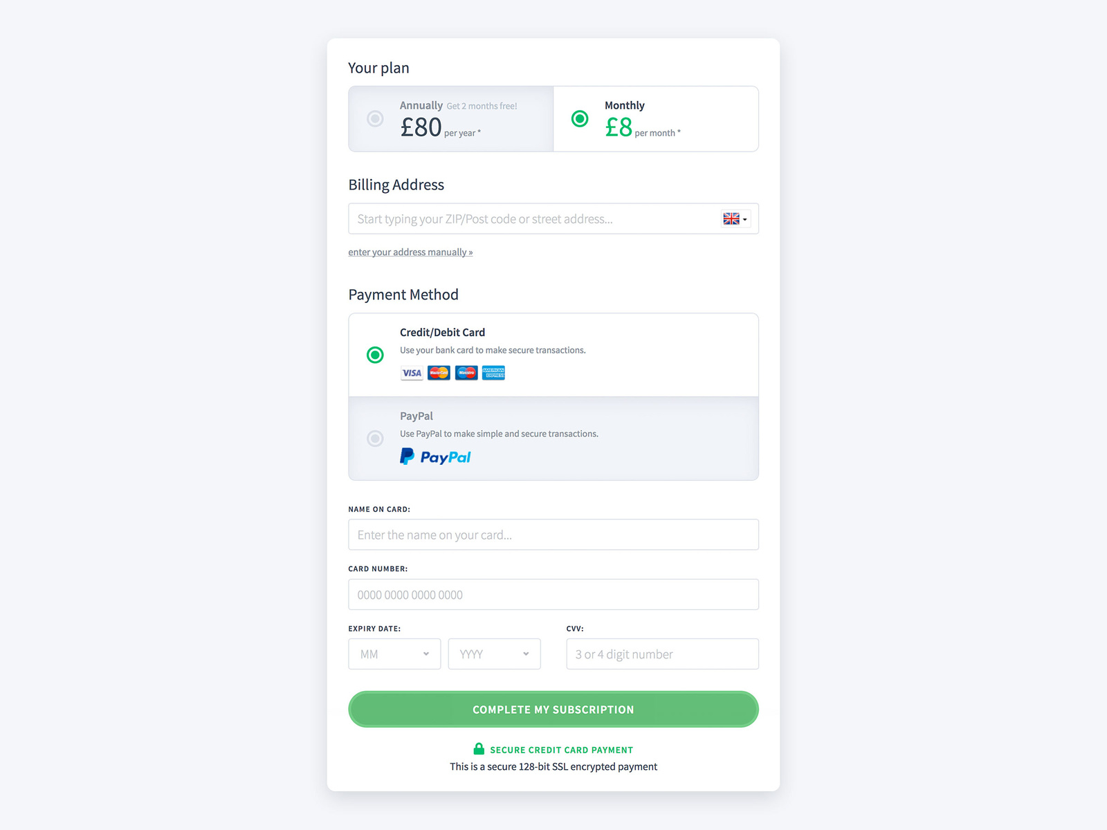 Subscription module for SaaS product by Joe Harris on Dribbble