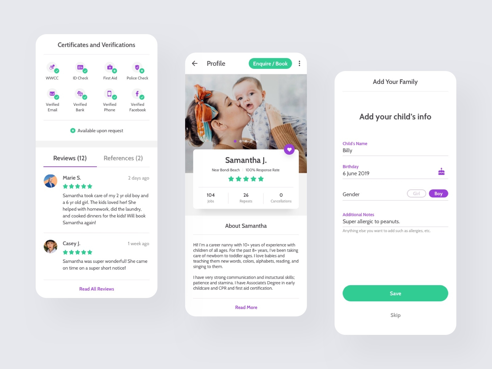 Babysitting App - Profile Screens by Reveal Lab on Dribbble