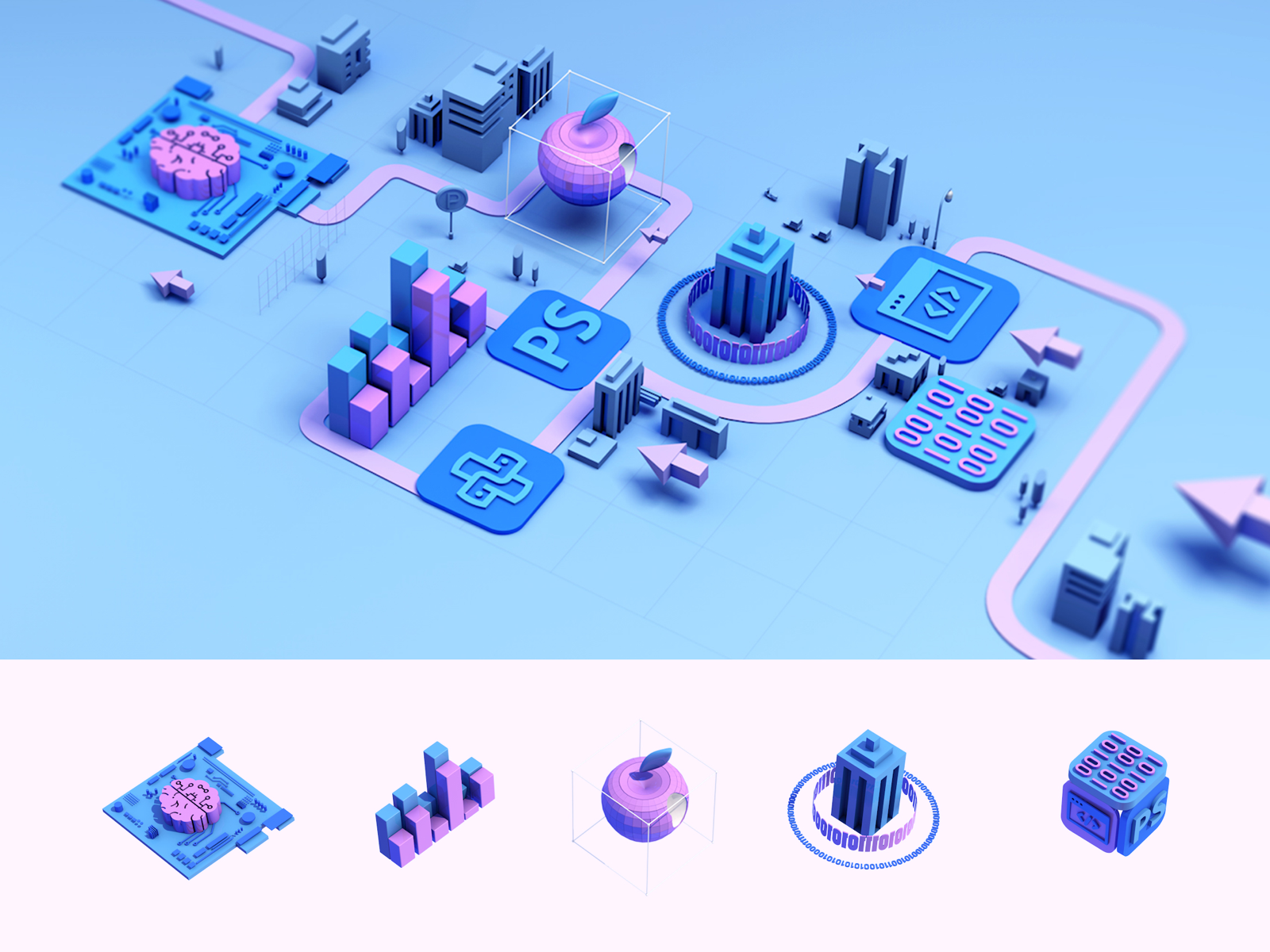 C4D | City and Icon for Internet by Hola小每君 on Dribbble