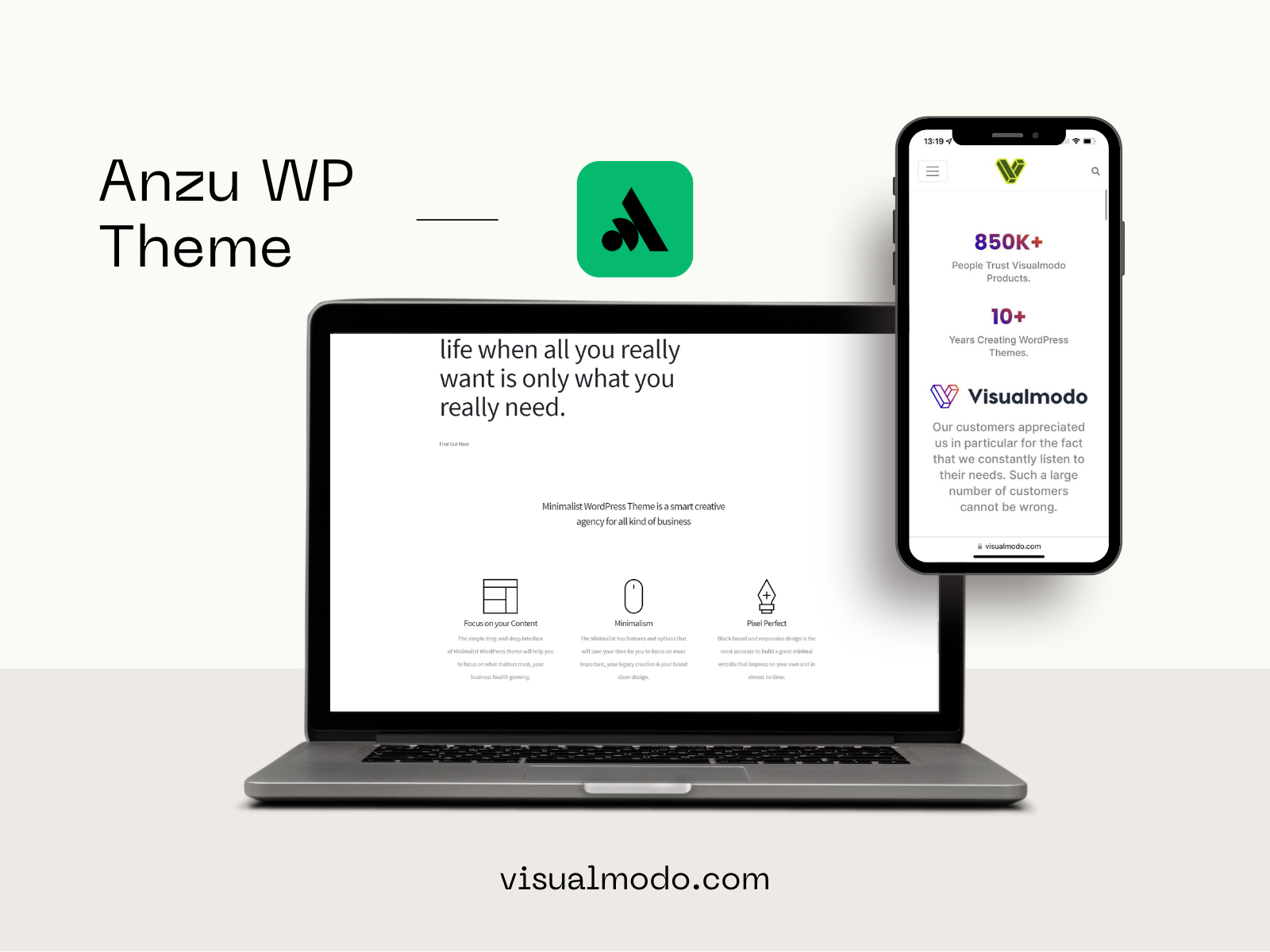 Anzu Free WordPress Theme - Minimalist Design by Visualmodo WordPress Themes on Dribbble