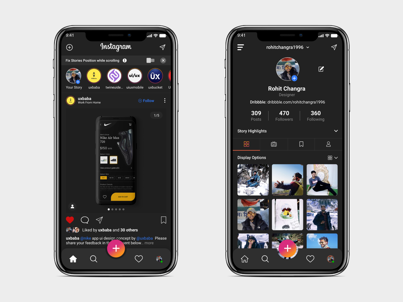 Instagram Dark Theme UI Design Concept by Rohit Changra on Dribbble