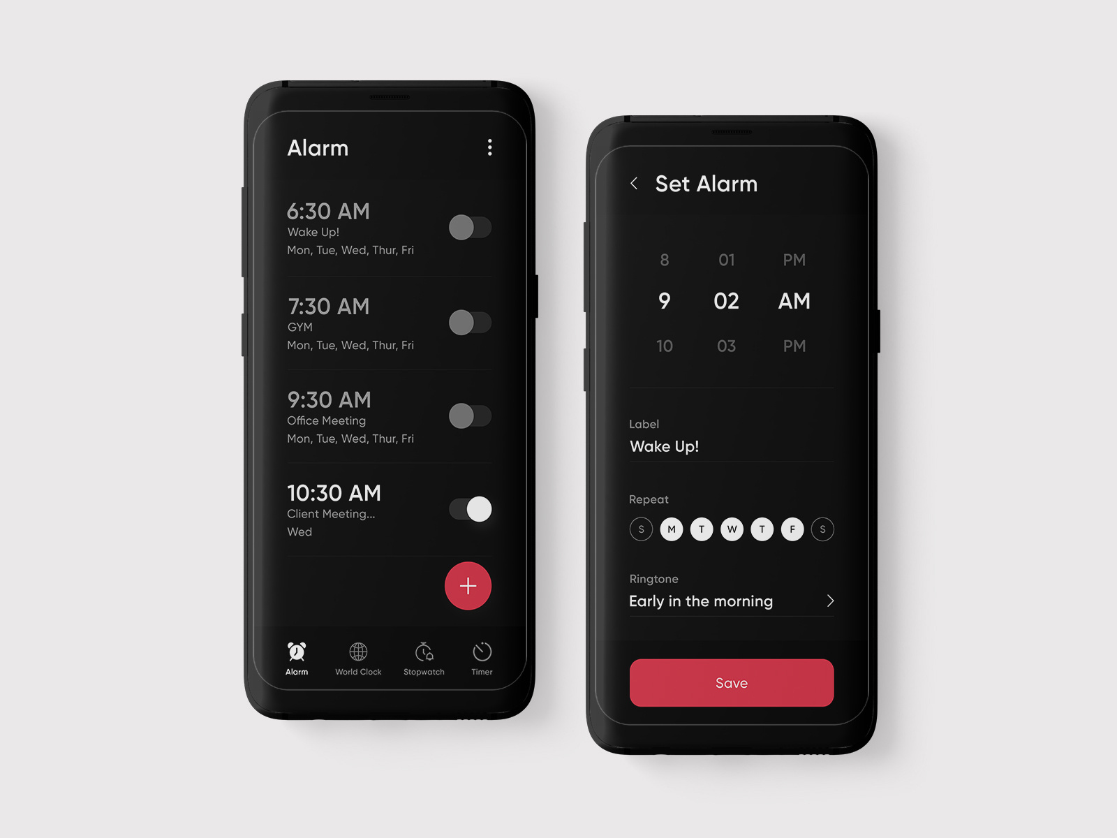 Alarm App Design- Dark Theme by Rohit Changra on Dribbble