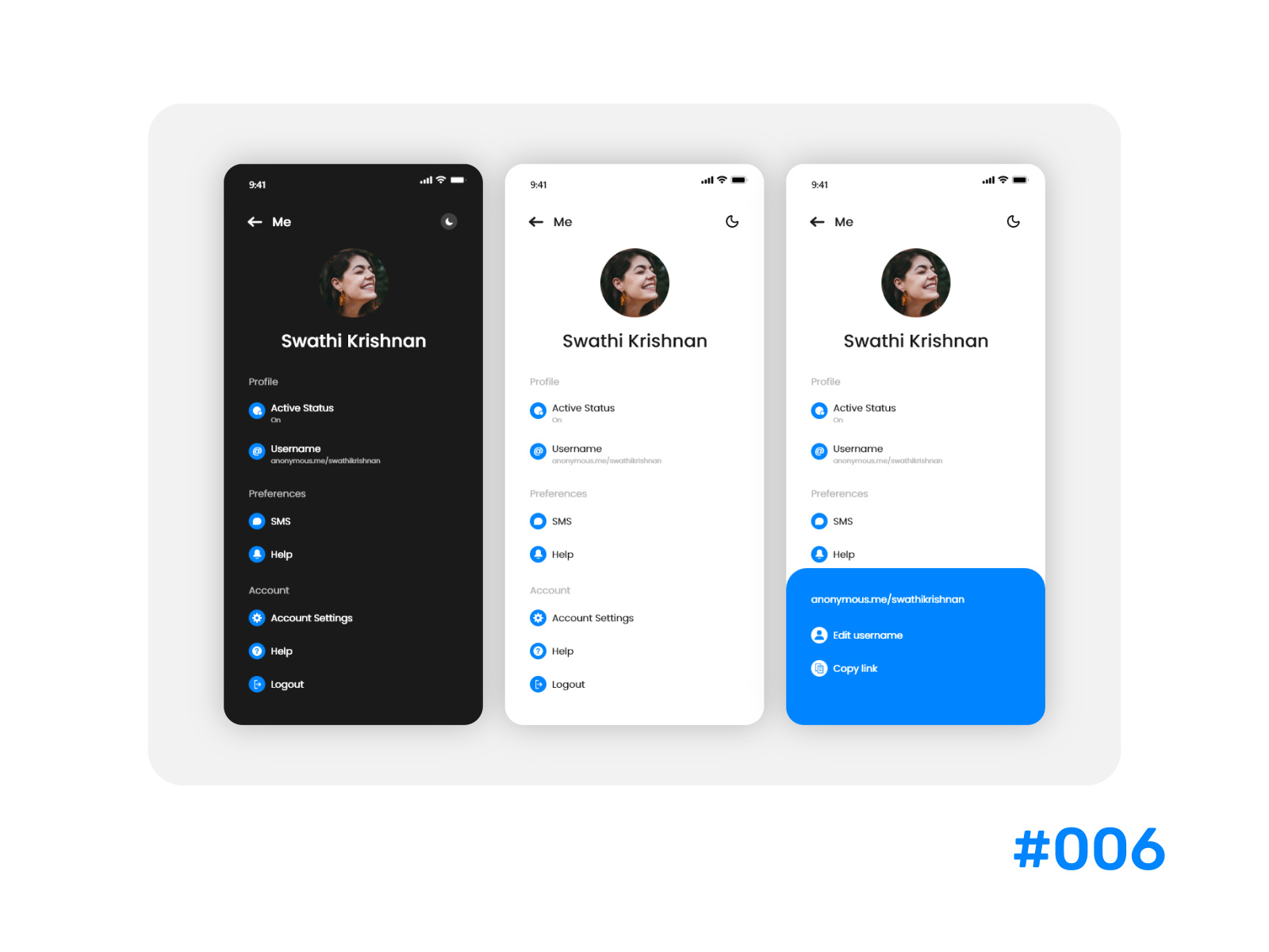Day 006 (User Profile) - Daily UI Challenge by Swathi Gopalakrishnan on Dribbble