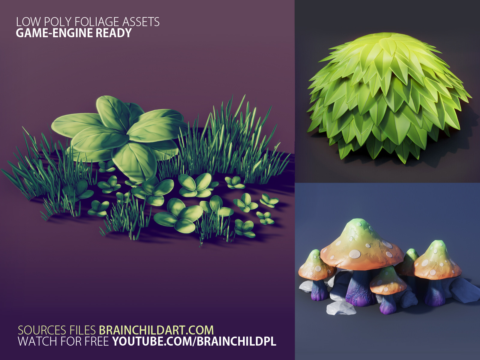 Game-ready 3d Assets - Foliage | Mushroom, Bush, Grass & Plants by ...