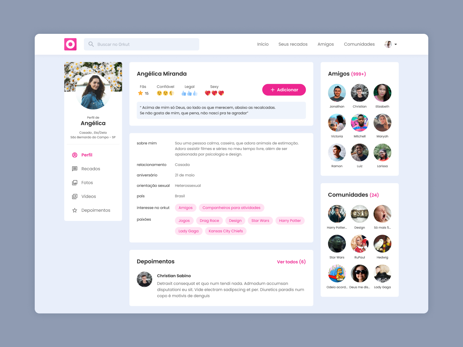 Orkut Redesign Concept - Profile Page by Yohana Almeida on Dribbble