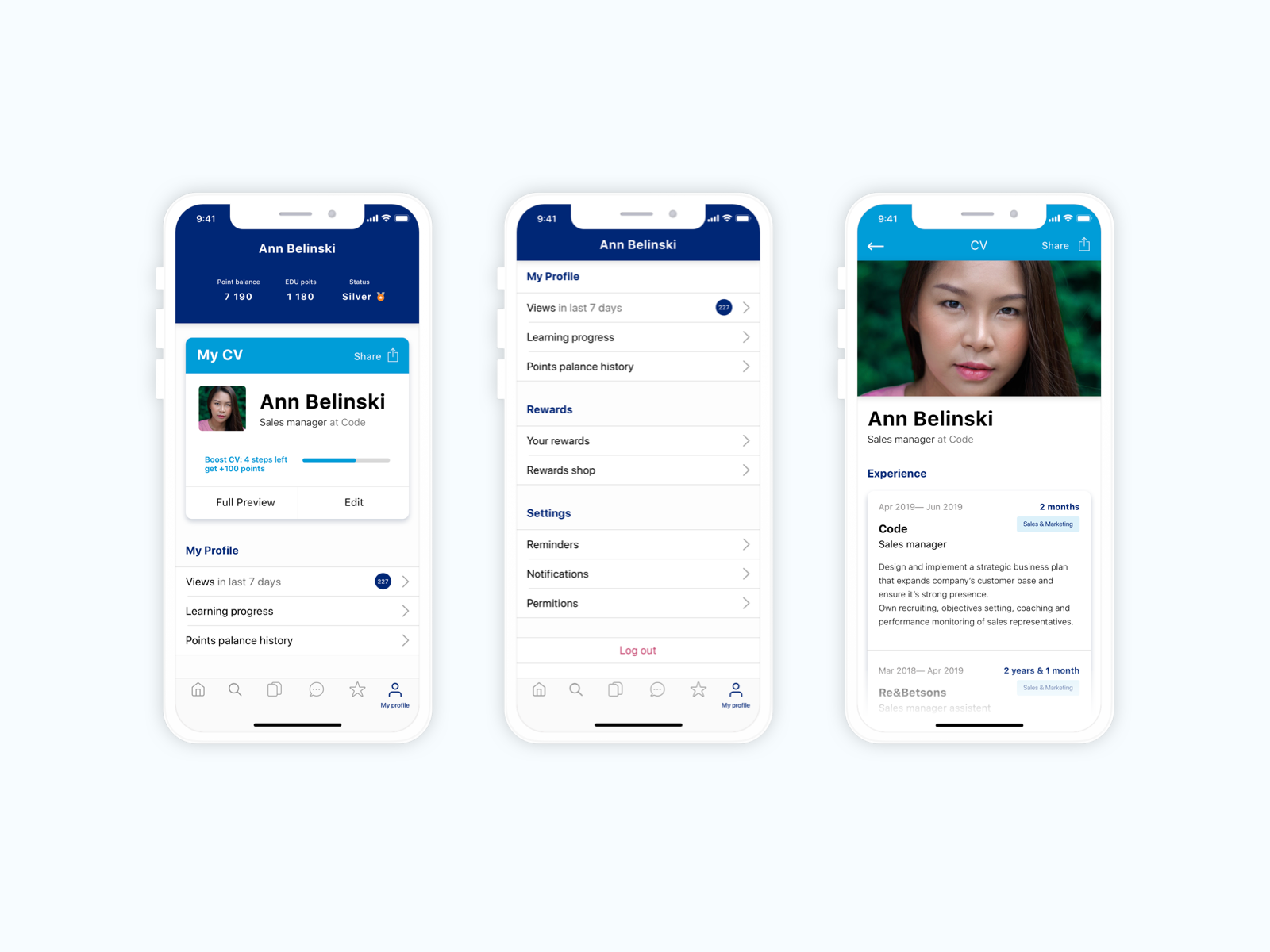 Job board / Profile by Halyna Holubova on Dribbble