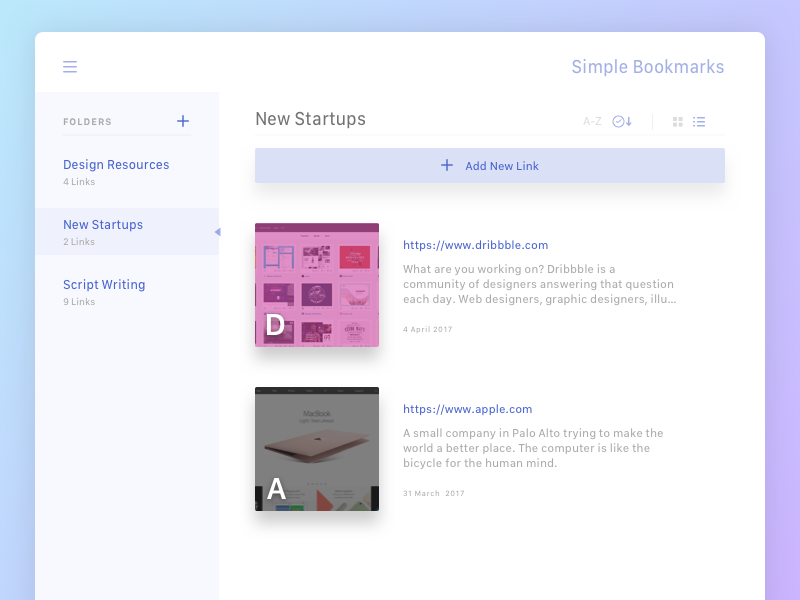 Simple Bookmarking Tool by Sudeep Sharma on Dribbble