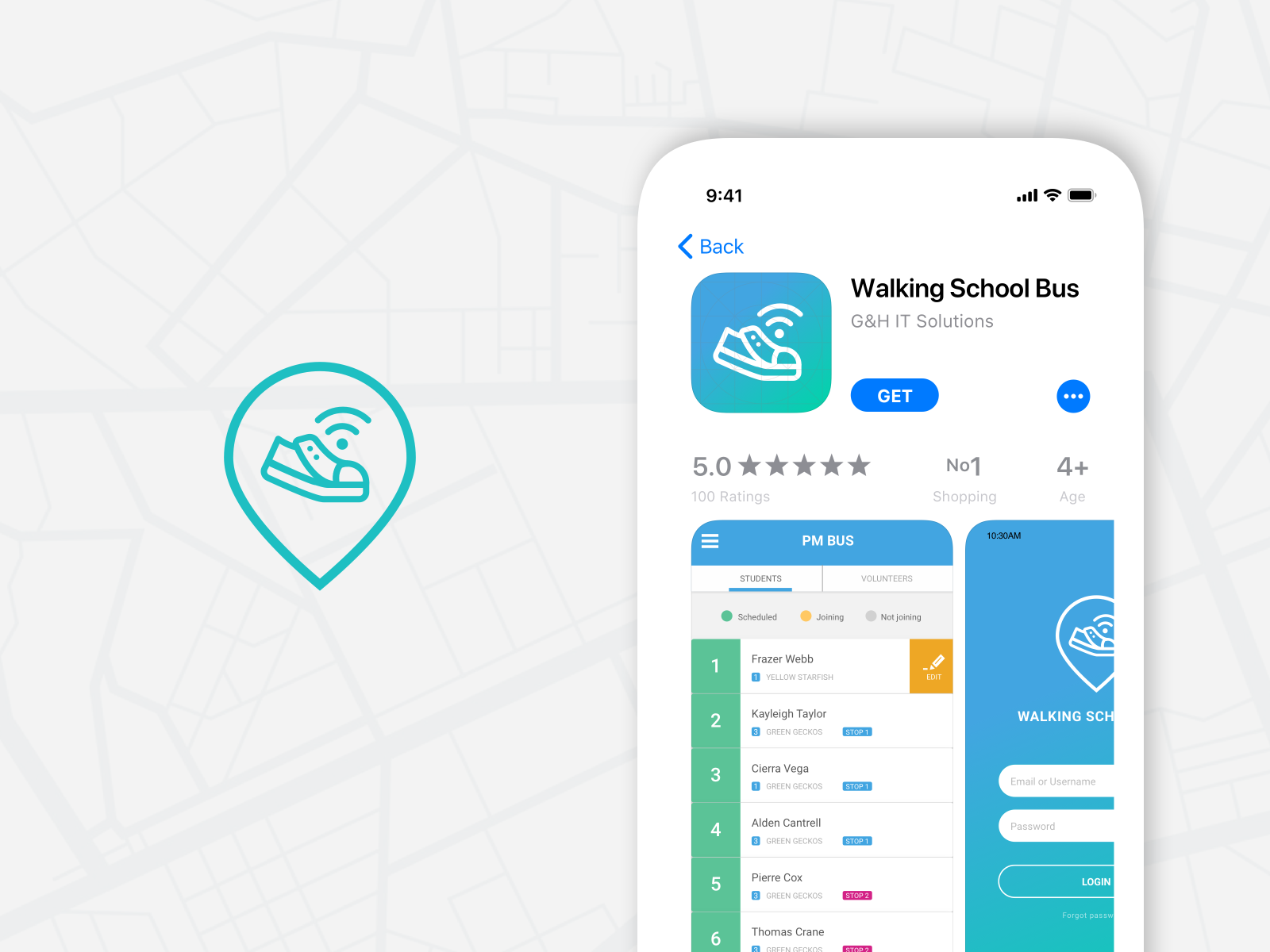 Walking School Bus phone app by Eva Lau on Dribbble