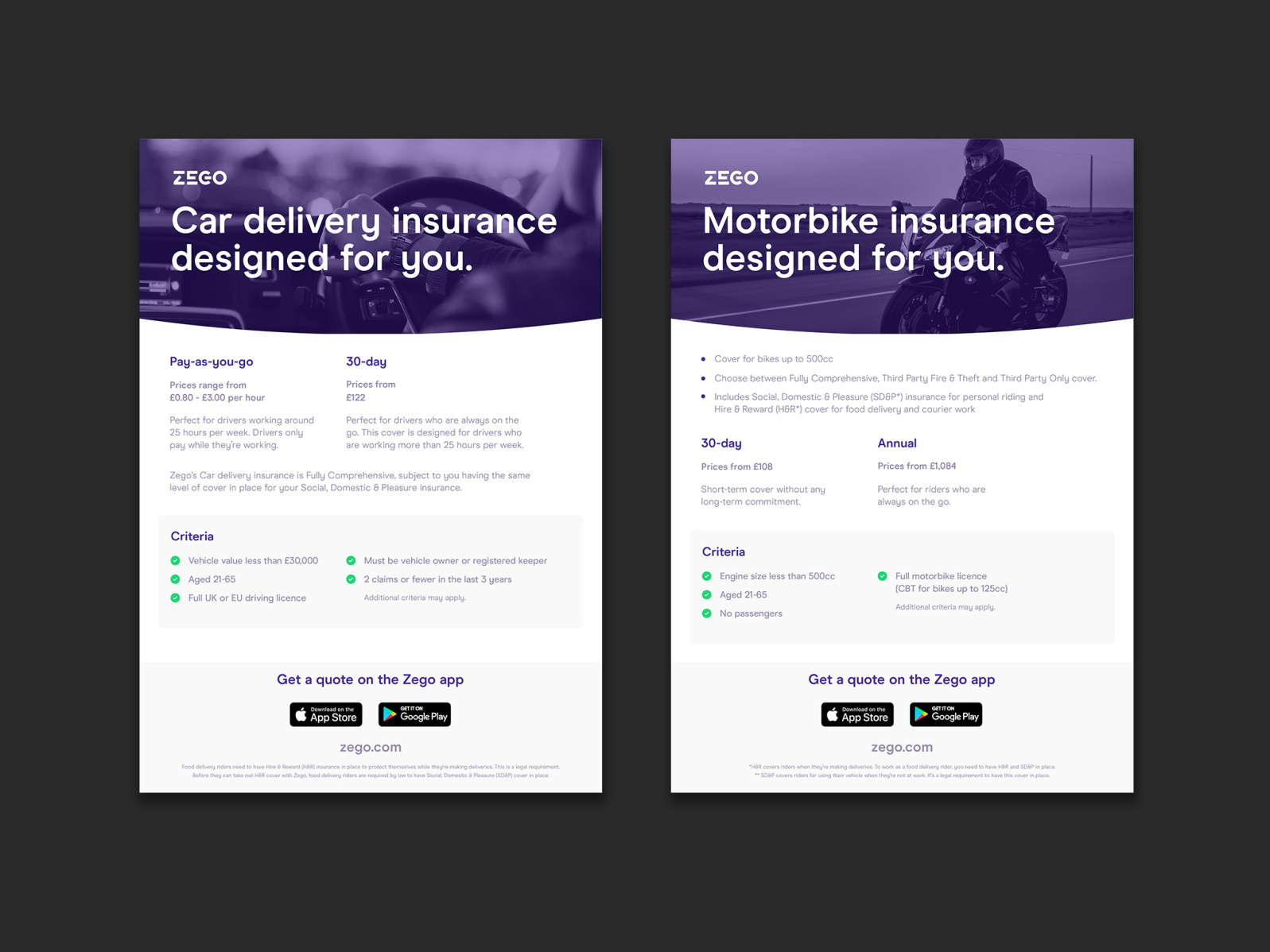 Zego Insurance - One Pagers by Nayim Rahman on Dribbble