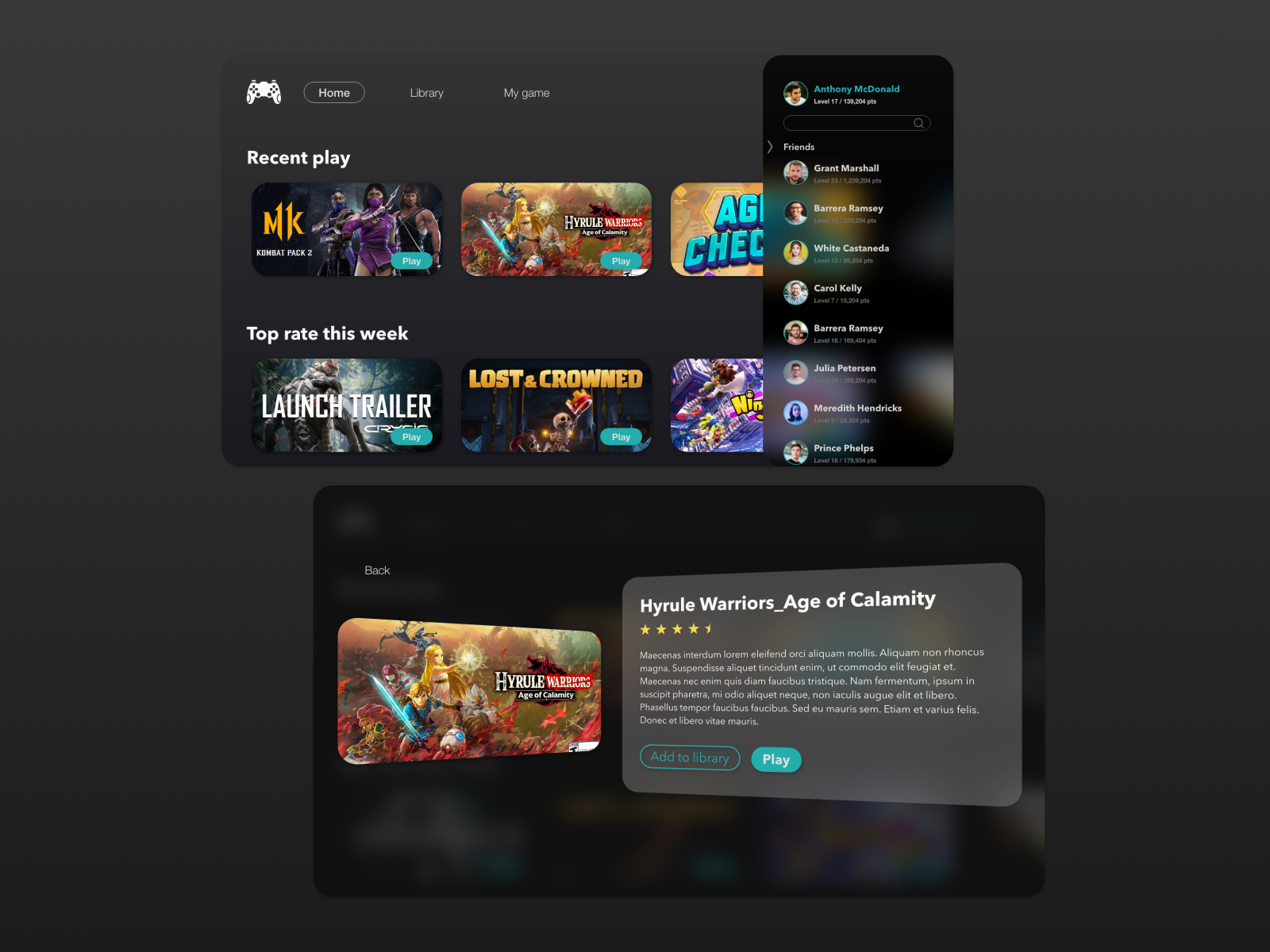 Game dashboard by Xuewei Zheng on Dribbble