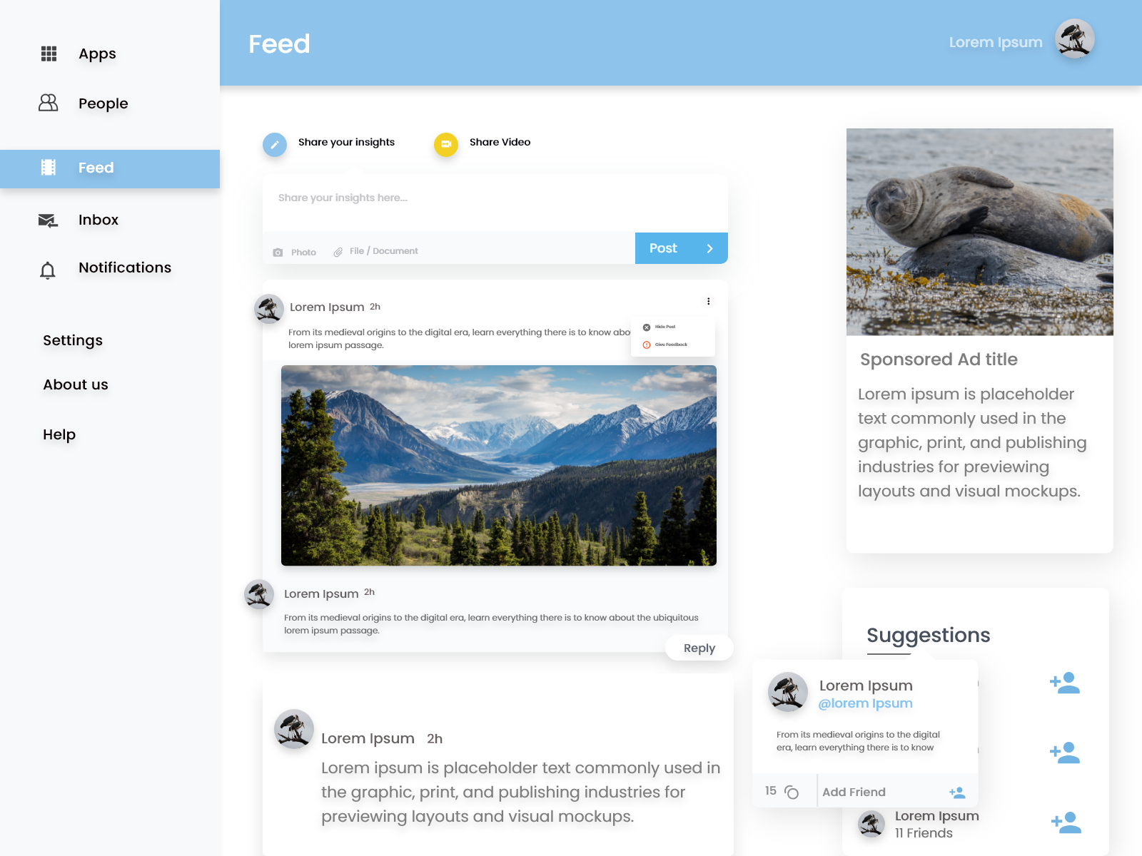 Social media feed page by ConsoleBit Technologies on Dribbble