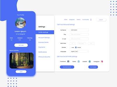 PROFILE SETTINGS PAGE by ConsoleBit Technologies on Dribbble