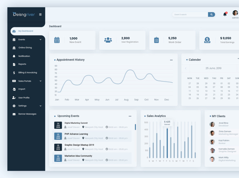 Event Dashboard by Mosharaf Hossan on Dribbble