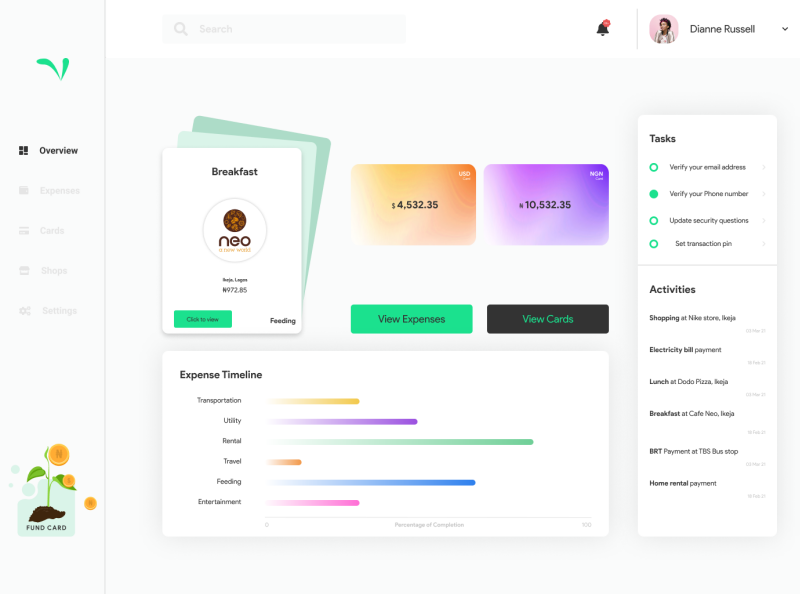 Vee Card - Dashboard by Bright Odionye on Dribbble