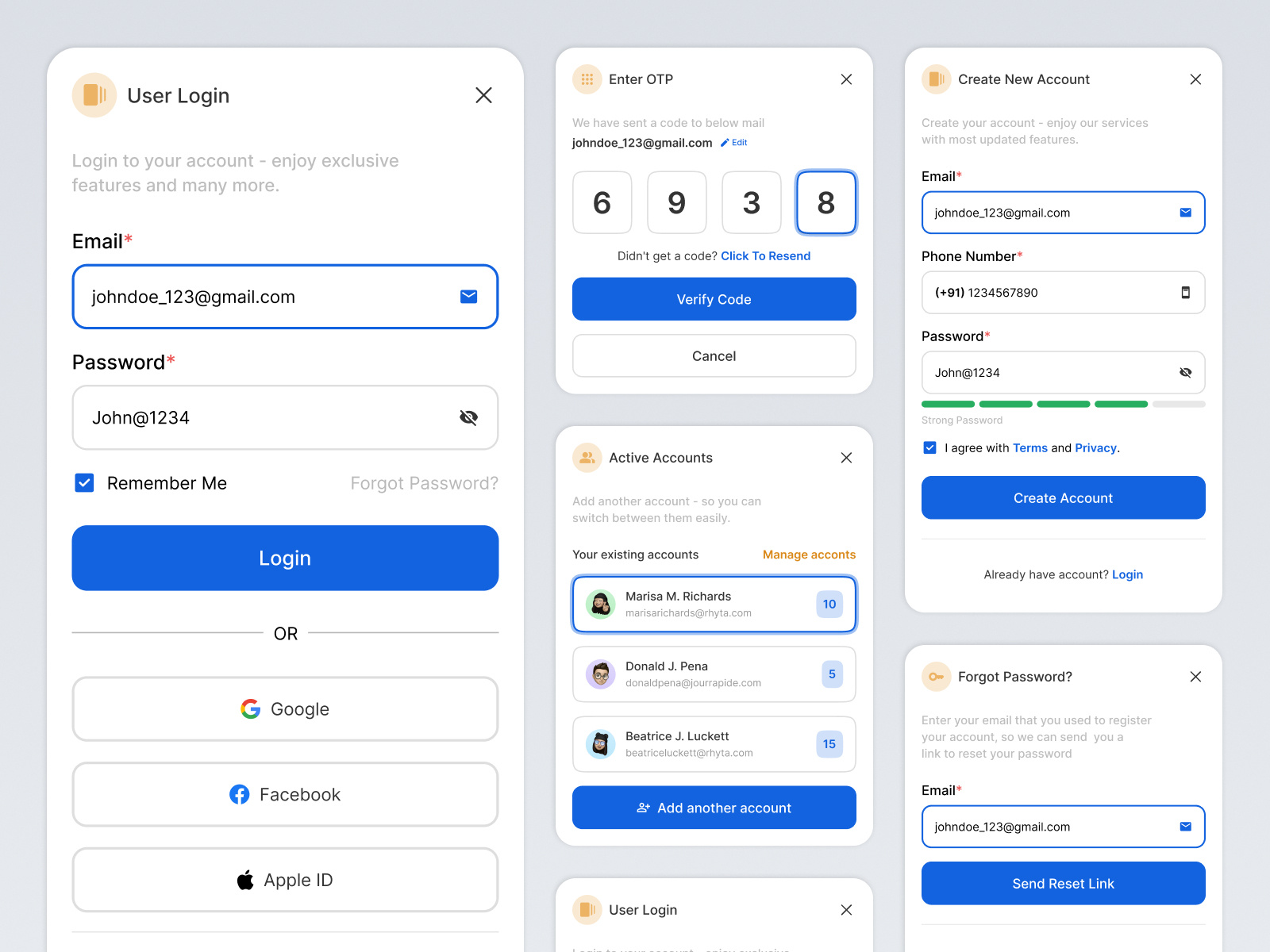 A collection of user login modals by Deep Bhavsar on Dribbble