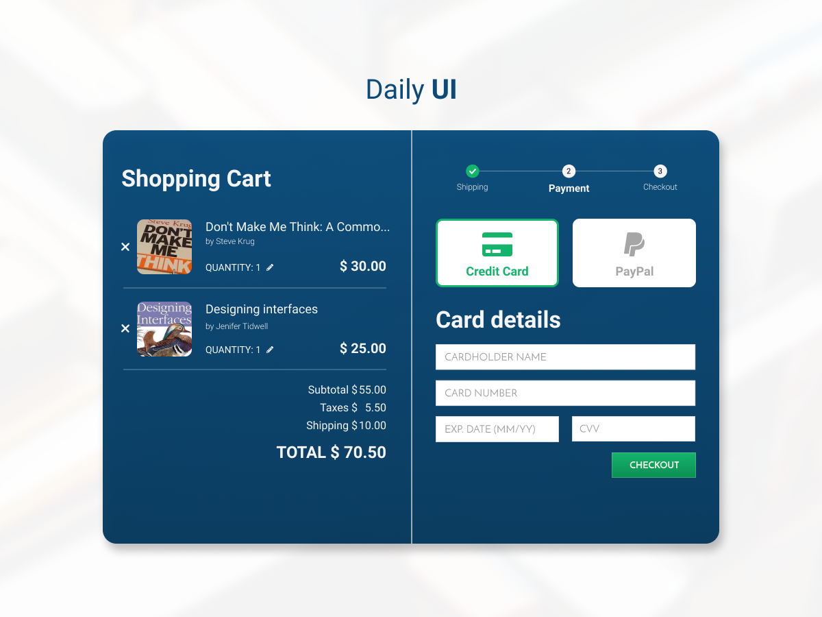 Daily UI #002 - Credit Card Checkout by Patricia Mayumi on Dribbble