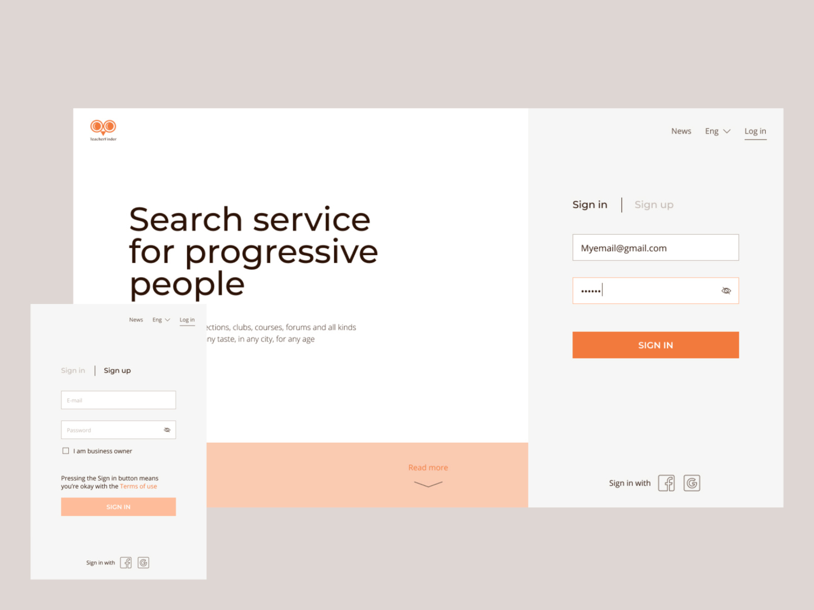 Search website, Sign in page by Lisa Yehorenkova on Dribbble