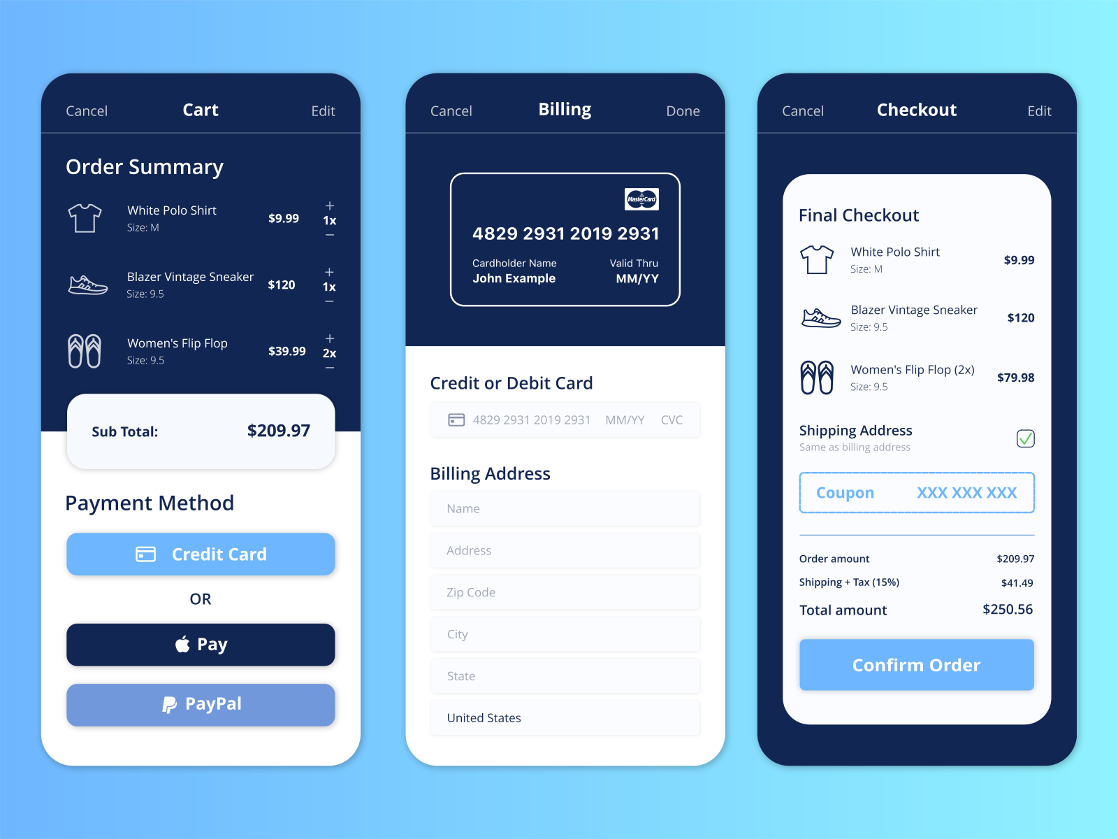 Mobile Checkout Screens by Kaumon Aung on Dribbble