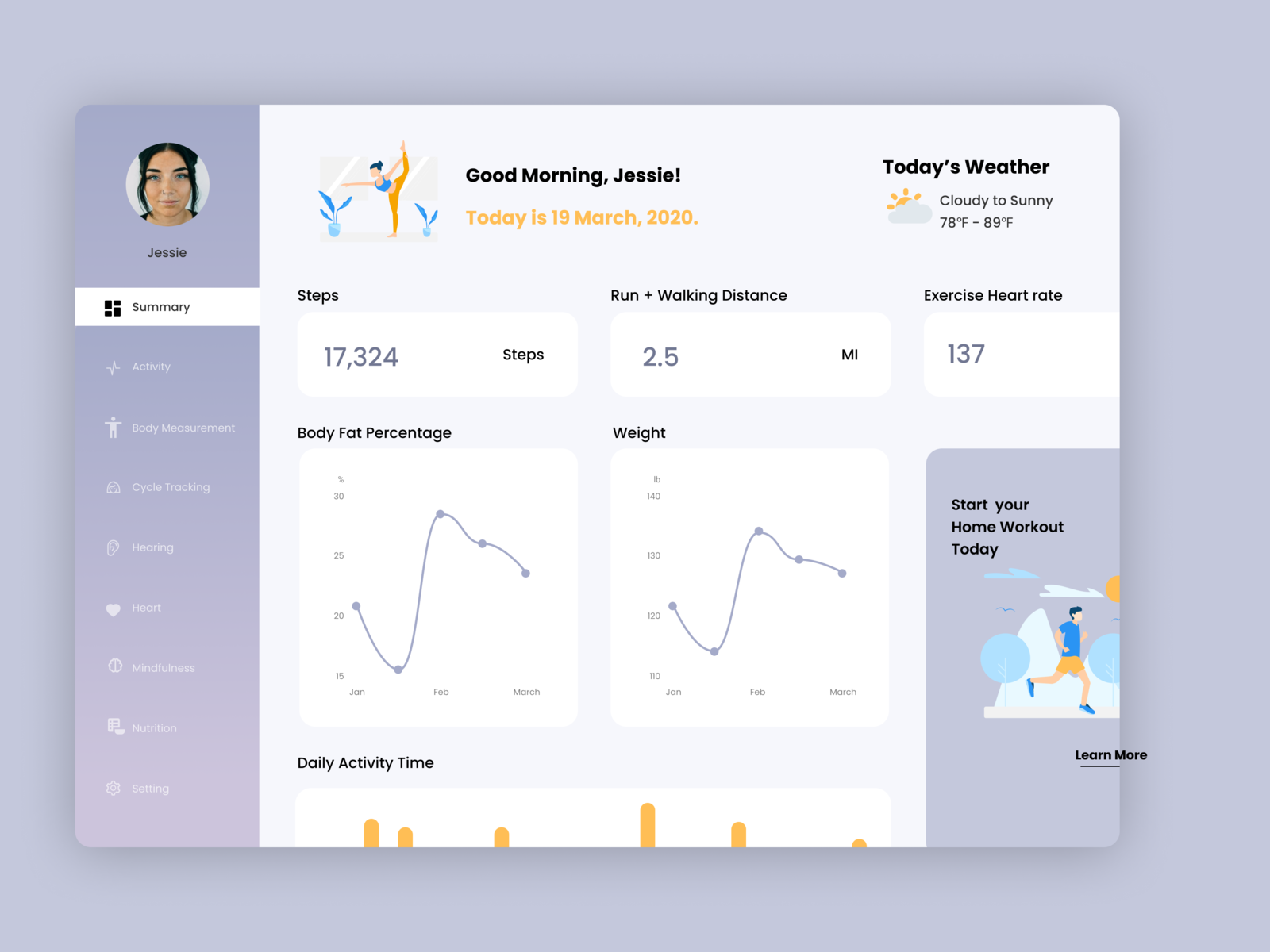 Daily UI #021 health dashboard by Kira Xie on Dribbble