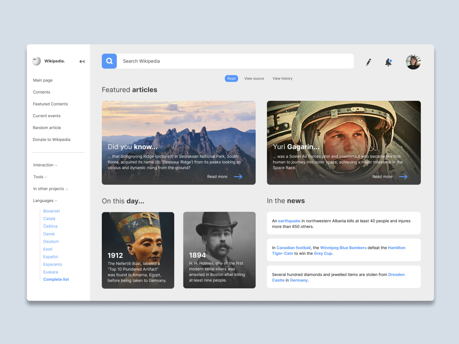 Wikipedia redesign by Viktor Melin on Dribbble