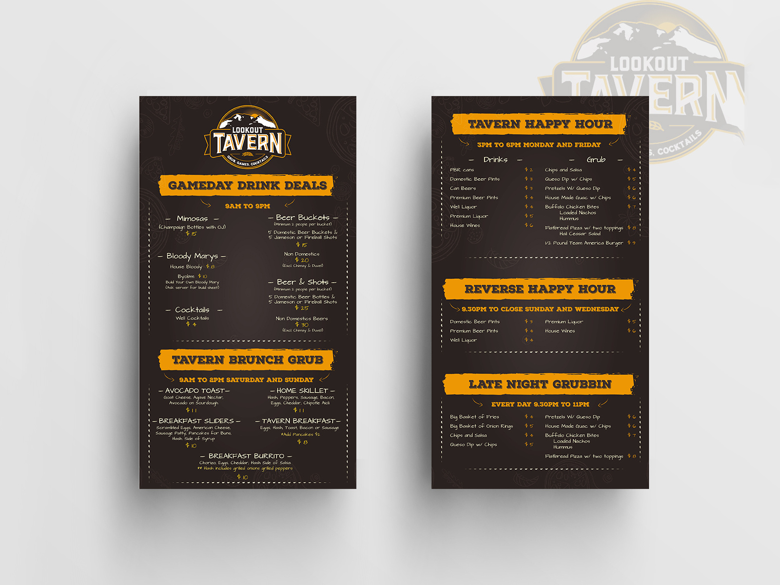 Lookout Tavern Menu Card by Yummy Menus on Dribbble