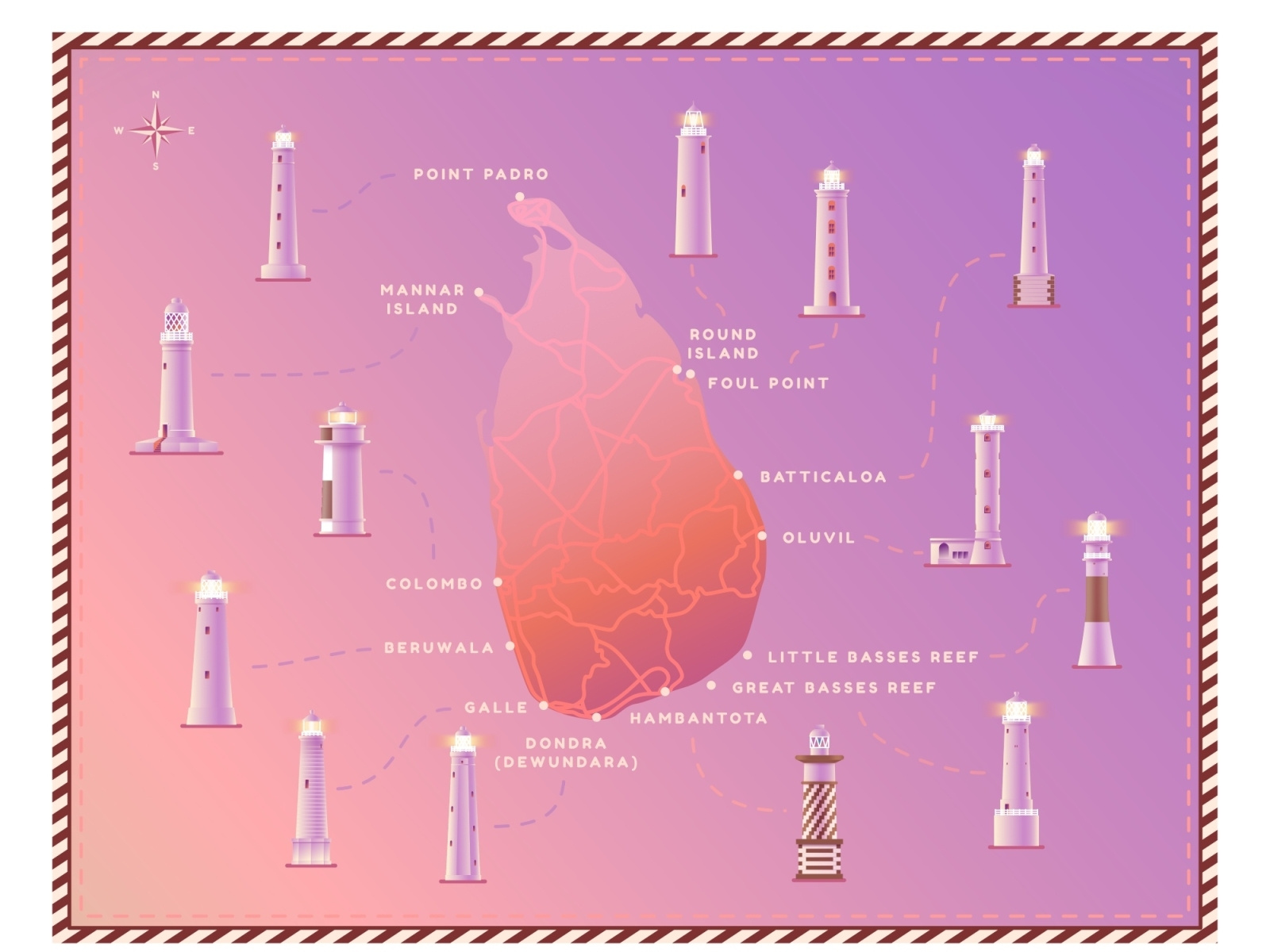 Illustrated map of lighthouses by Oksana Gornostaeva on Dribbble