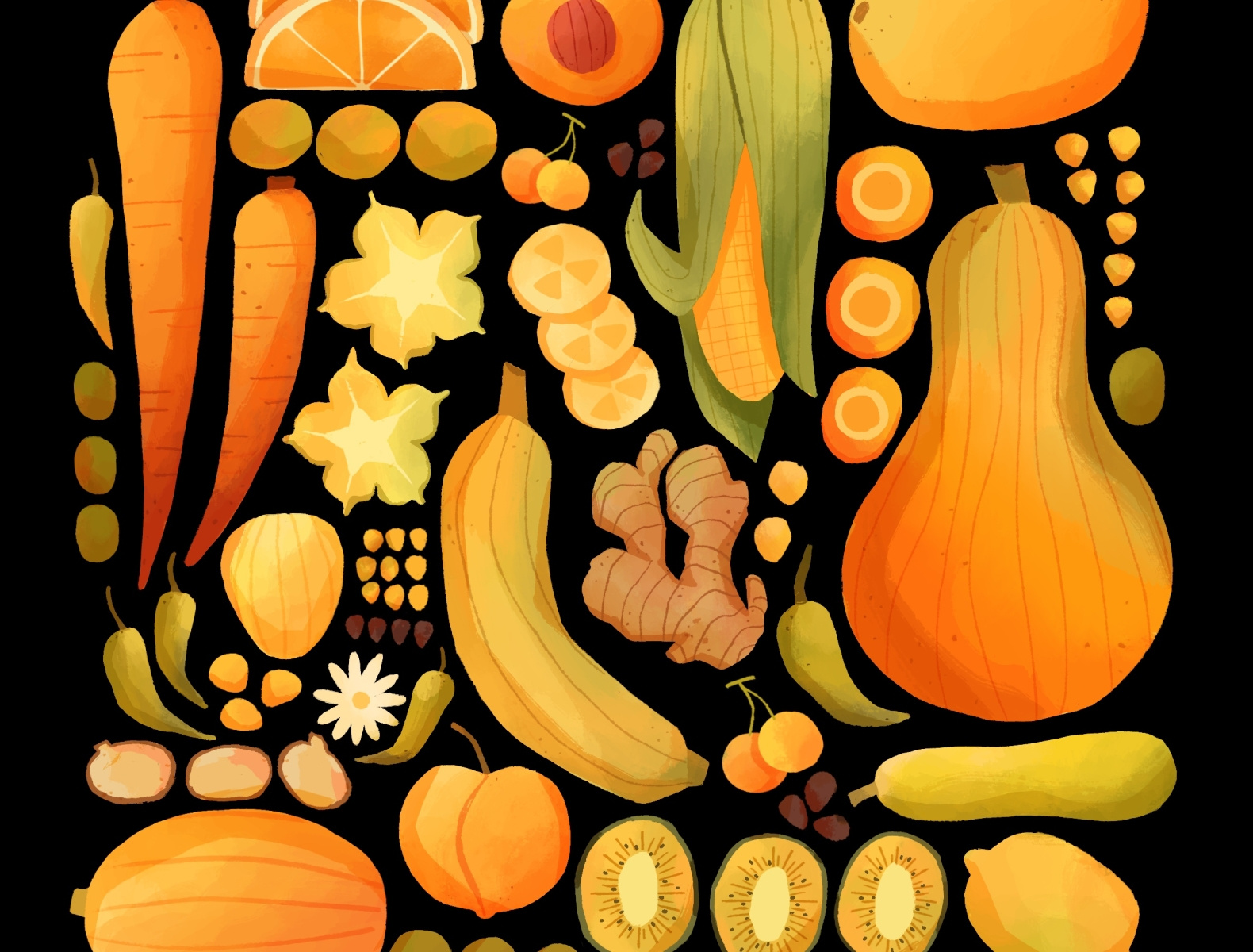 Yellow Fruits and Veggies by Aditi Beaufrand on Dribbble
