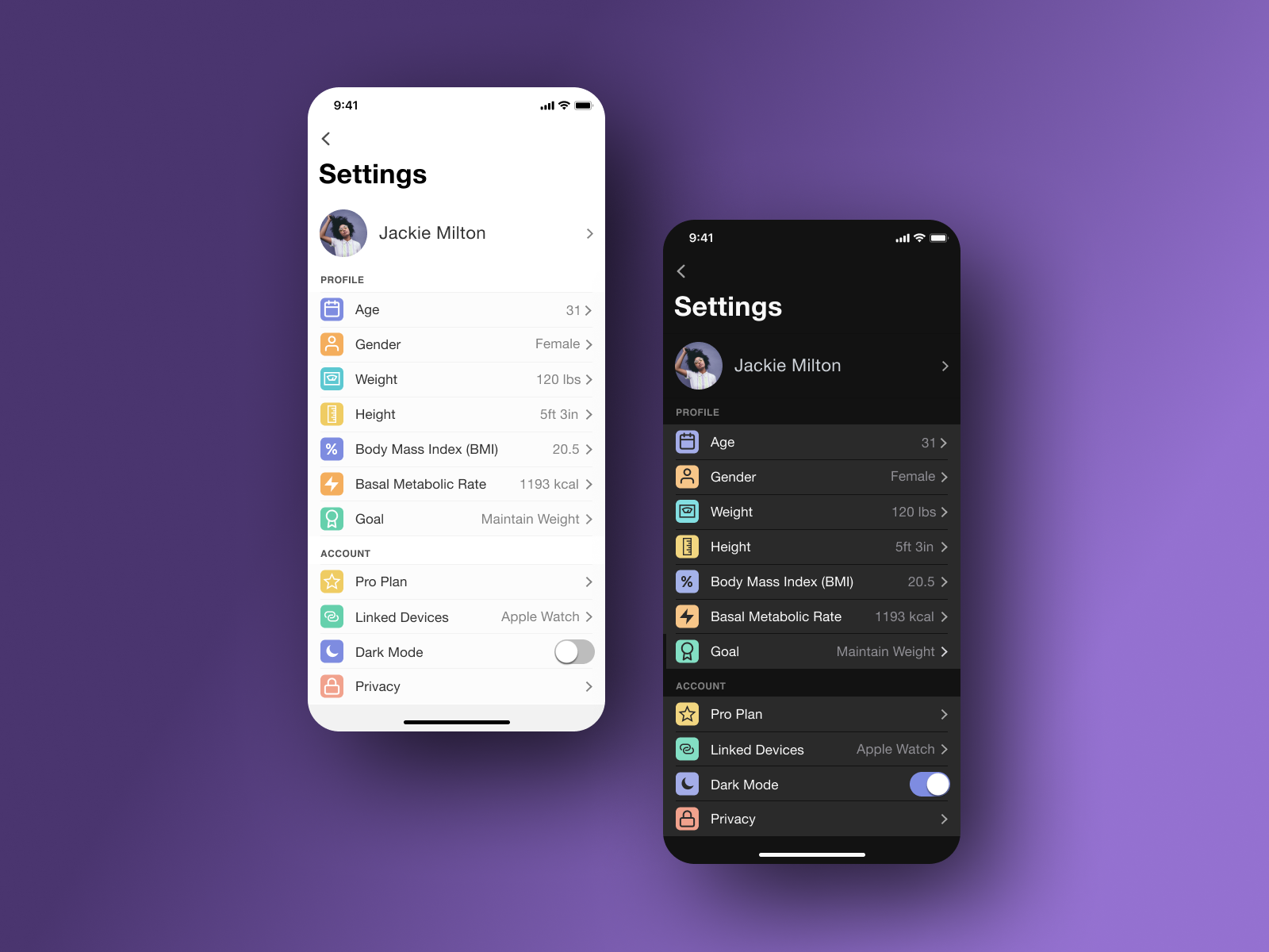 Settings Panel Diet Tracking App By Andie Kolbeck On Dribbble