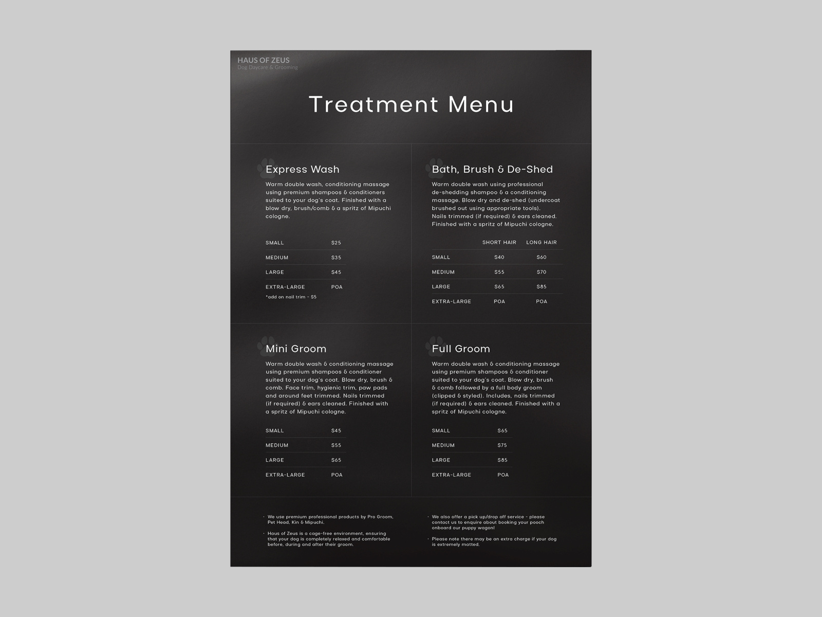 Black Pricing Poster Design for a Dog Grooming Company by White Rabbit ...