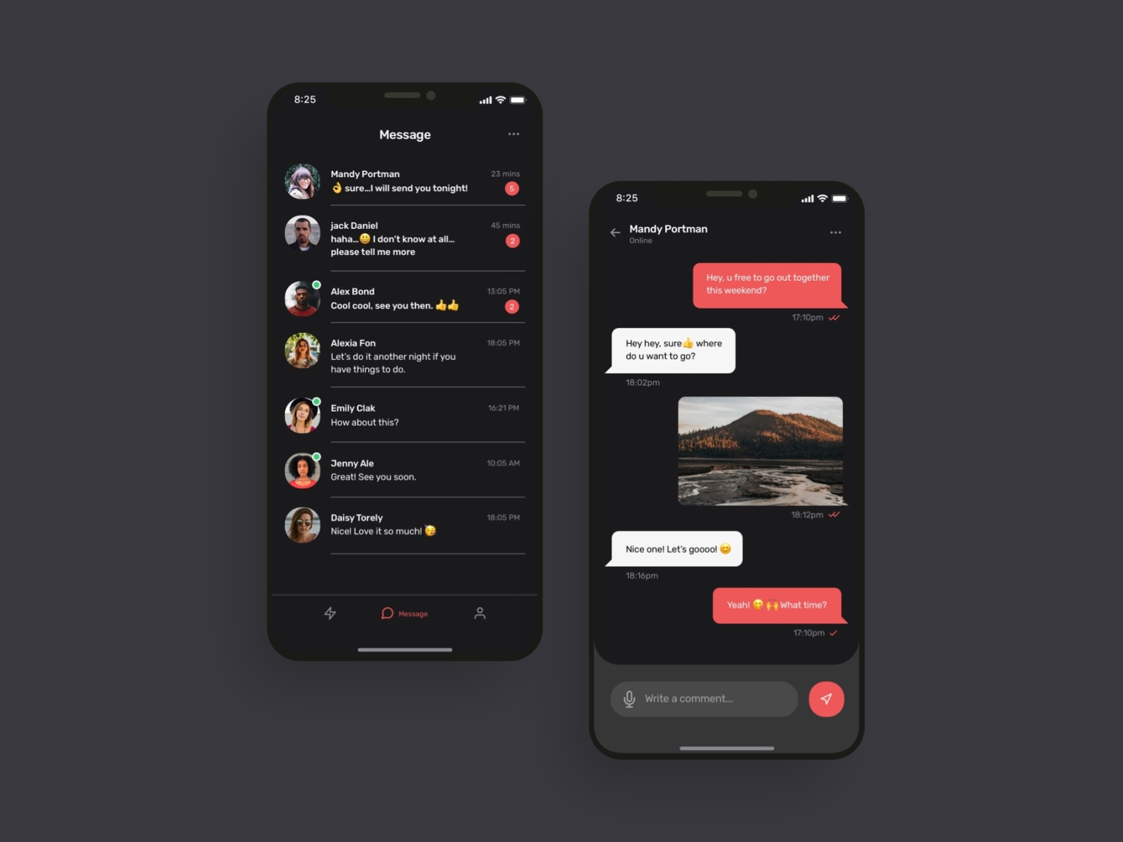 Dark mode Message app UI design by Interface Market on Dribbble
